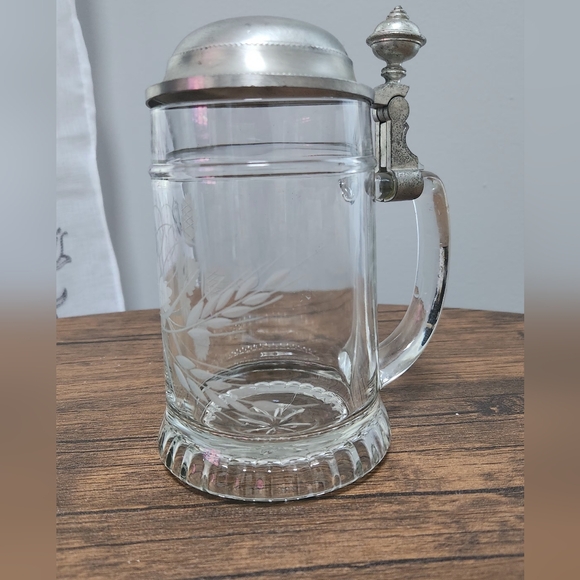BMF | Dining | Bmf W Germany Beer Stein Glass Pewter Lid 92 Zinn Hops ...